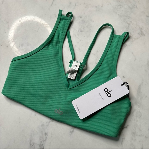 ALO Yoga | Tops | Alo Yoga Airlift Ribbed Jump Start V Neck Bra Lettuce | Poshmark
